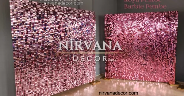 Pudra Pembe Işıltılı Pullu Panel 210x210 CM - Nirvana Decor